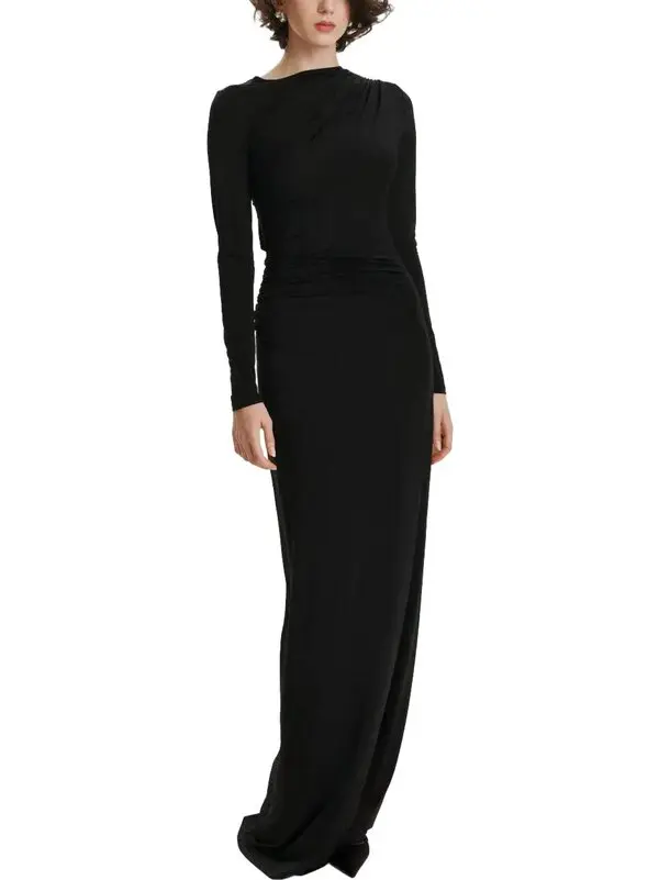 2310 STUDIO Long-sleeves Ruched Maxi Dress - Black