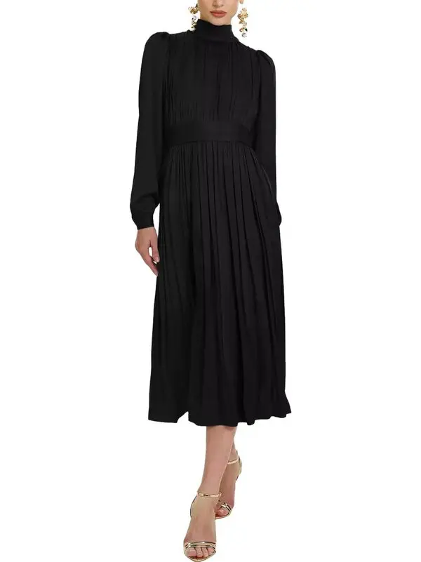 FRAMBOISE Otello Pleated Silk Midi Dress - Black