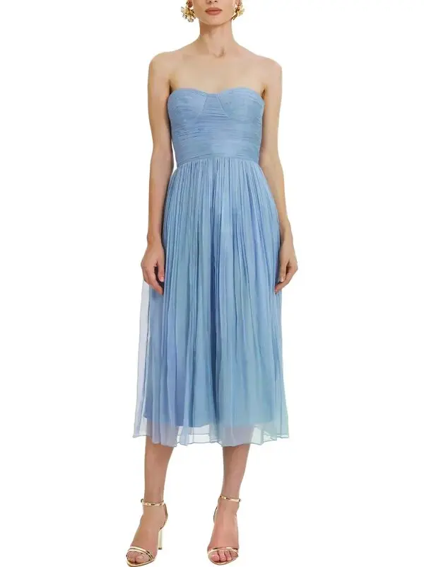 FRAMBOISE Marybella Strapless Midi Dress - Blue