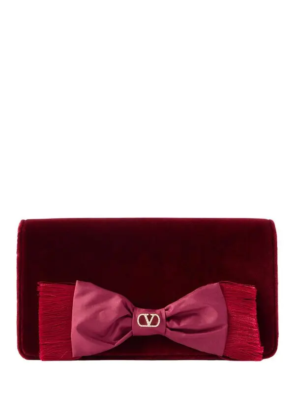 Valentino Garavani Vlogo Signature Mini Velvet Shoulder Bag With Bow Detail - Burgundy