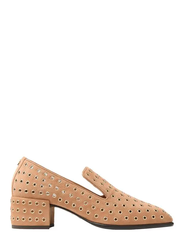 JIMMY CHOO Eliot Suede Slippers With Eyelets - Toffee/gold