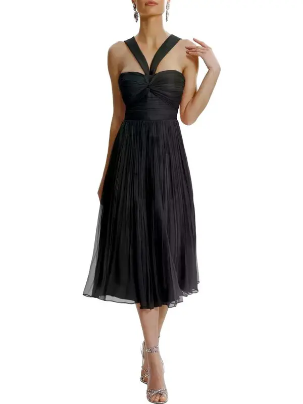 FRAMBOISE Gaia Sleeveless Pleated Midi Dress - Black