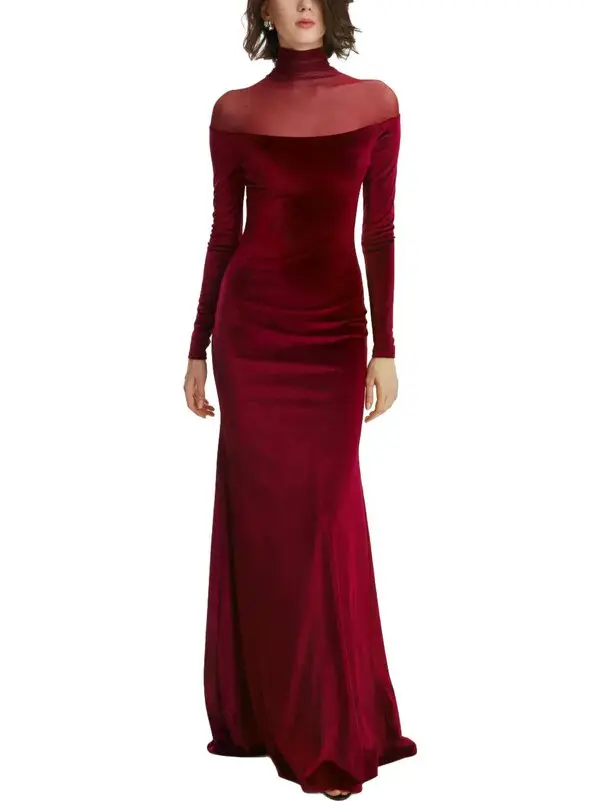 2310 STUDIO Mesh Turtleneck Maxi Dress - Red