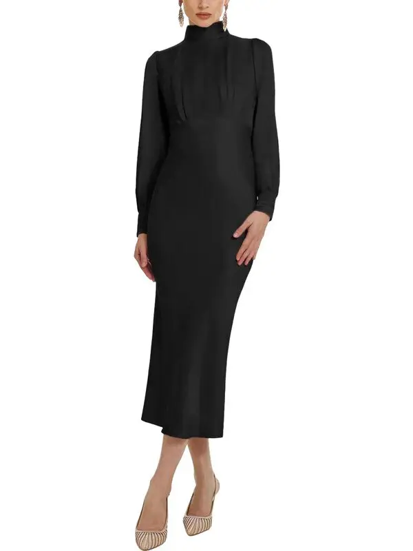 FRAMBOISE Jacob Mock-neck Silk Midi Dress - Black