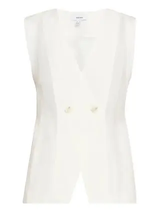 REISS Button-front Linen Waistcoat - Ivory
