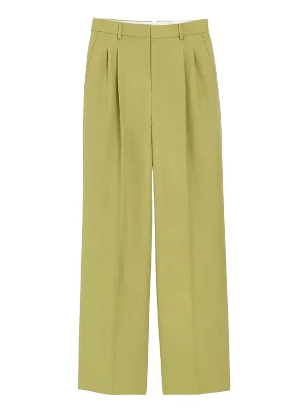 Ami Pleated Wide Leg Trousers - Green