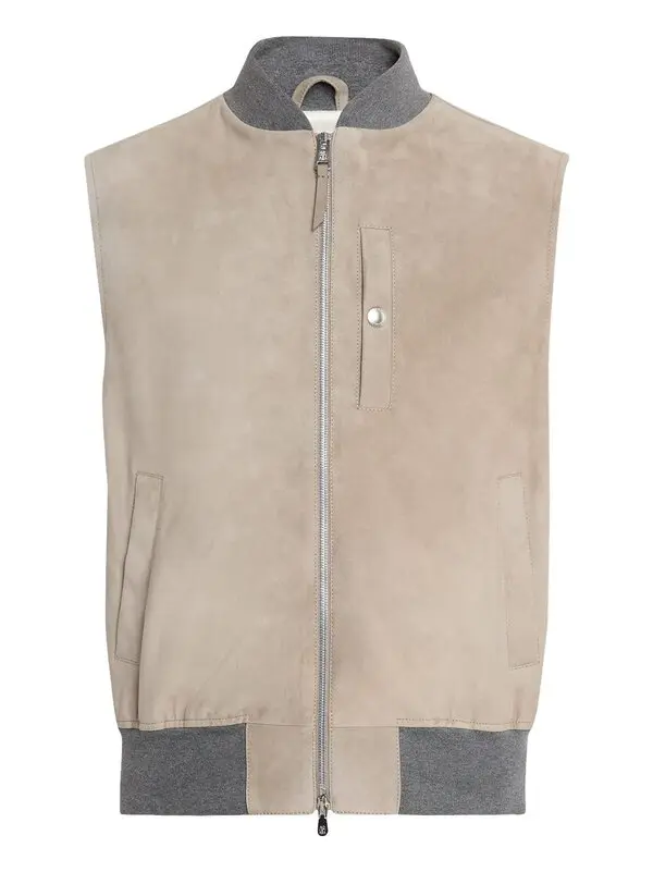 Brunello Cucinelli Ribbed-trim Leather Vest - Css90 Khak