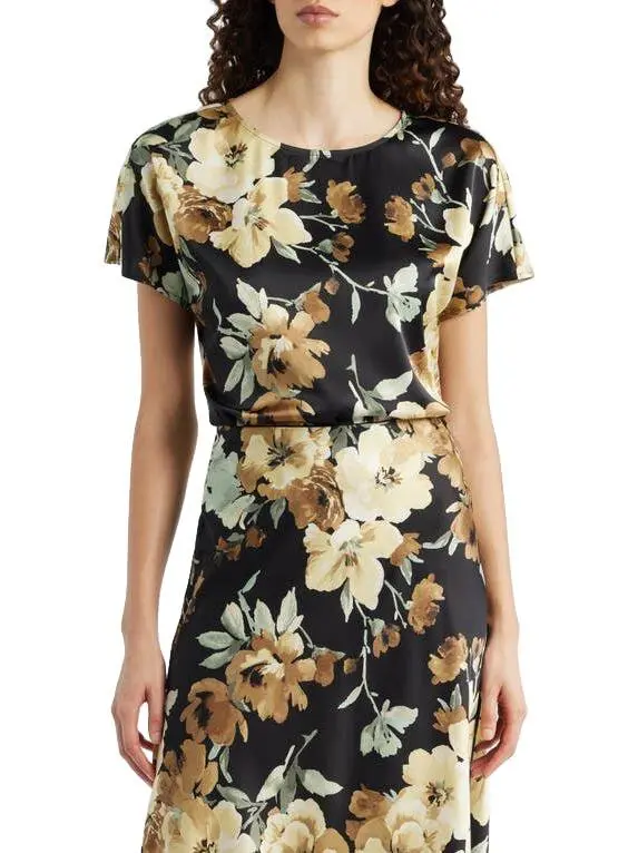 Anne Klein Floral Print Bateau Neck Top - Anne Black Multi