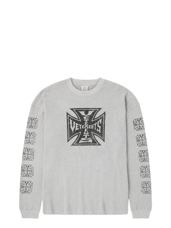 Vetements Printed Waffle-knit Cotton Sweater - Gray
