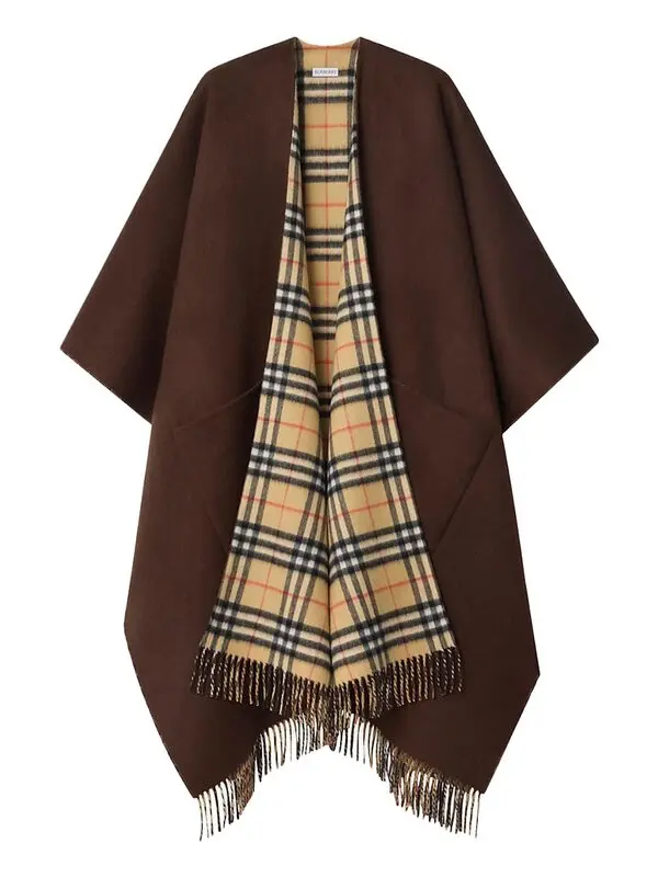 Burberry Reversible Check Wool Cashmere Cape - Treacle Br