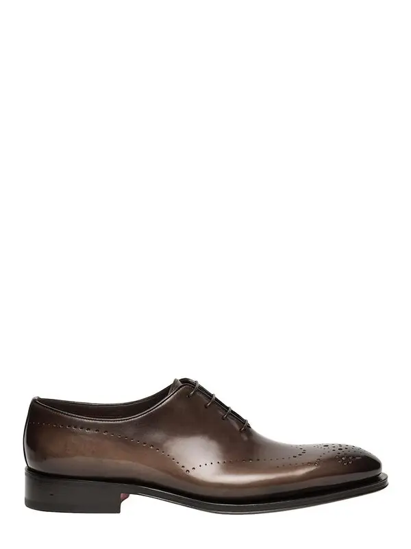 Santoni Kaj Brogue Leather Oxfords - Dark Taupe