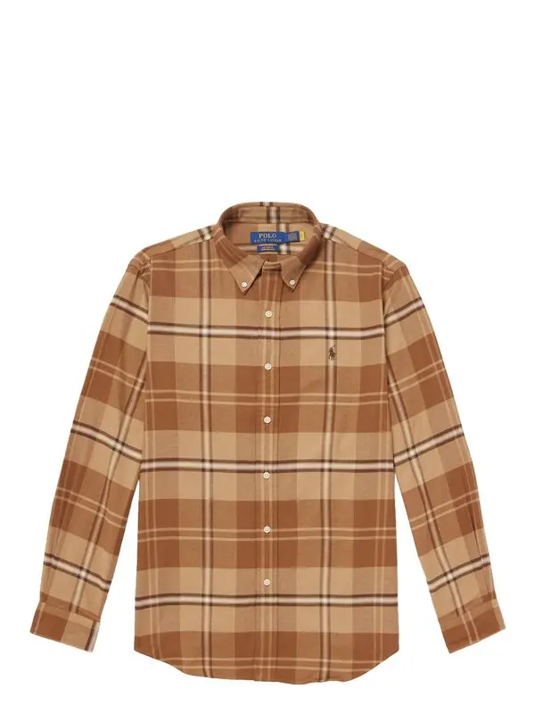 Polo Ralph Lauren Button-down Collar Logo-embroidered Checked Cotton-blend Twill Shirt - Brown