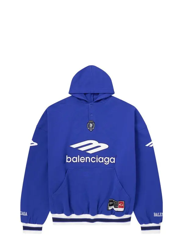 Balenciaga Logo-embroidered Cotton-jersey Hoodie - Blue