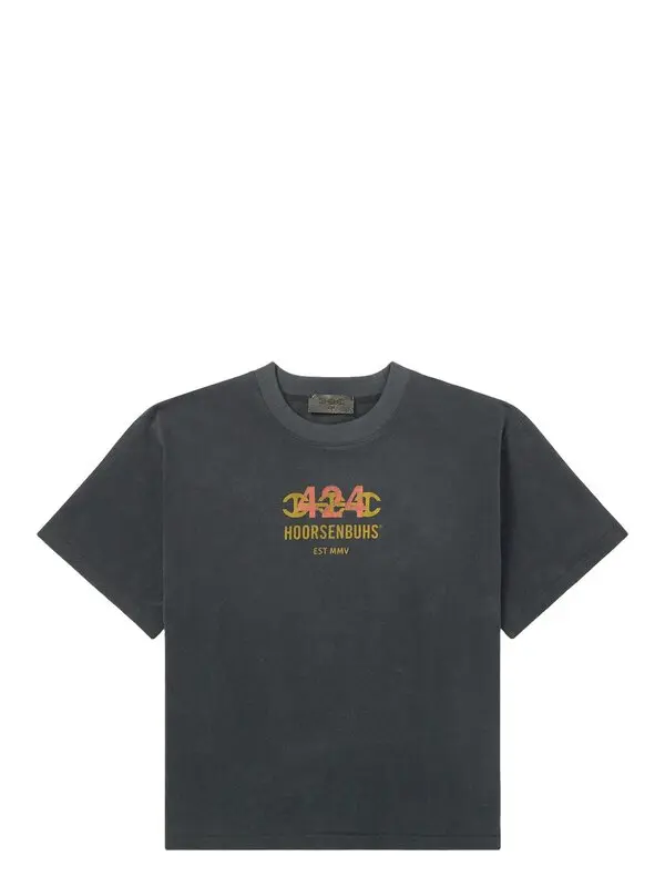 424 Hoorsenbuhs Logo-print Distressed Cotton-jersey T-shirt - Black