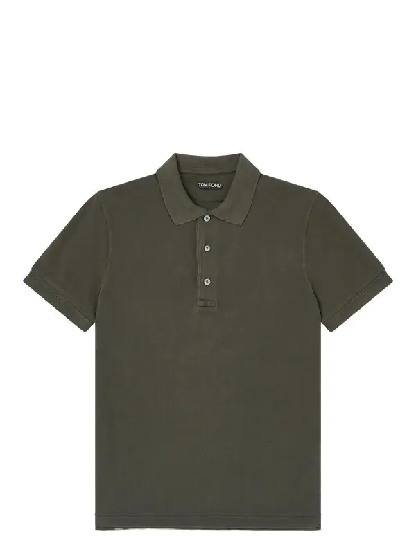 TOM FORD Slim-fit Lyocell And Cotton-blend Piqué Polo Shirt - Green
