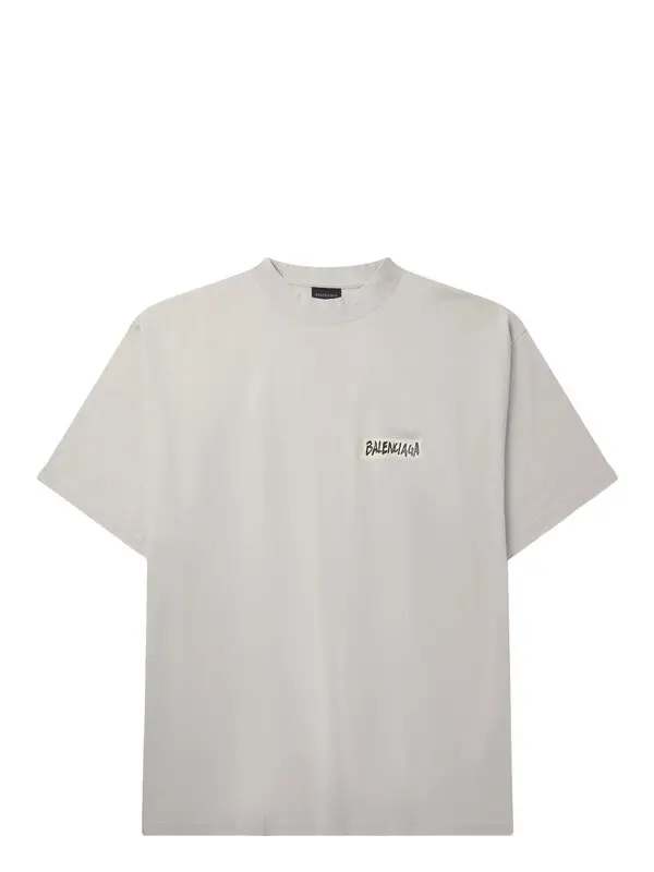 Balenciaga Oversized Logo-print Cotton-jersey T-shirt - Neutrals