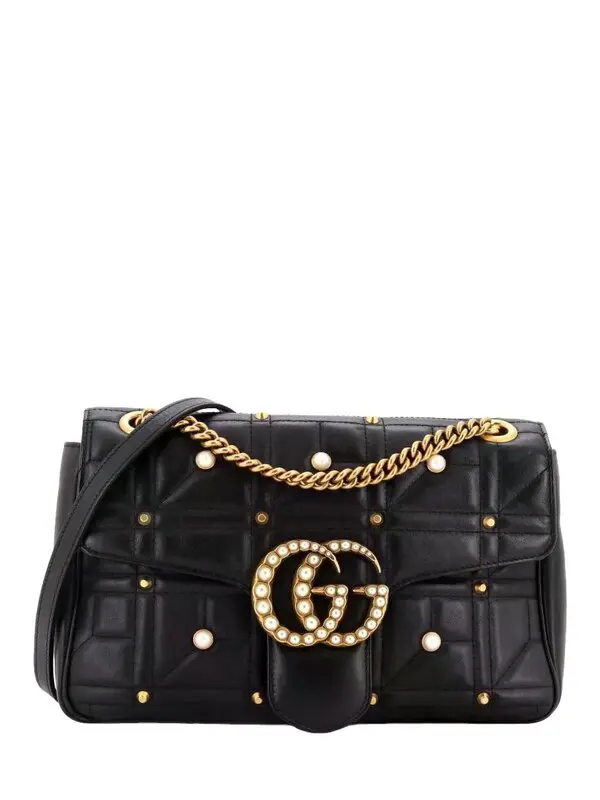 Gucci Pearly Gg Marmont Embellished Shoulder Bag - Black