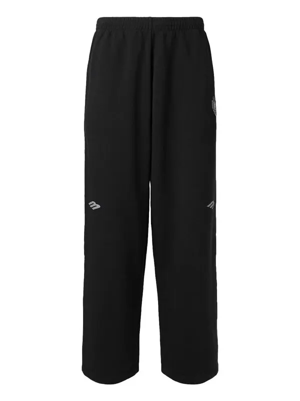 Balenciaga Wide-leg Logo-print Appliquéd Cotton-jersey Sweatpants - Black