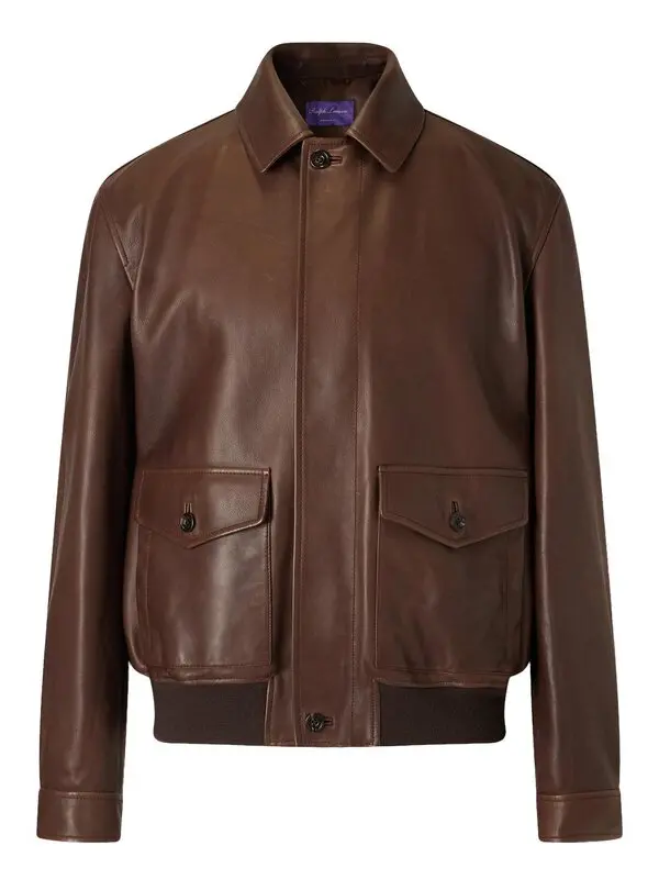 Ralph Lauren Purple Label Leather Bomber Jacket - Brown