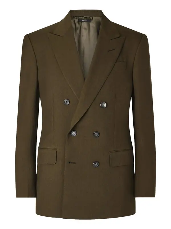 TOM FORD Slim-fit Double-breasted Wool, Cashmere And Silk-blend Blazer - Green