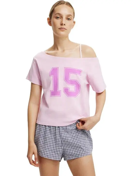 COTTON ON The Sporty Off Shoulder Graphic Tee - 15  Lavendula