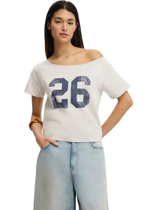COTTON ON The Sporty Off Shoulder Graphic Tee - 26  Smoke
