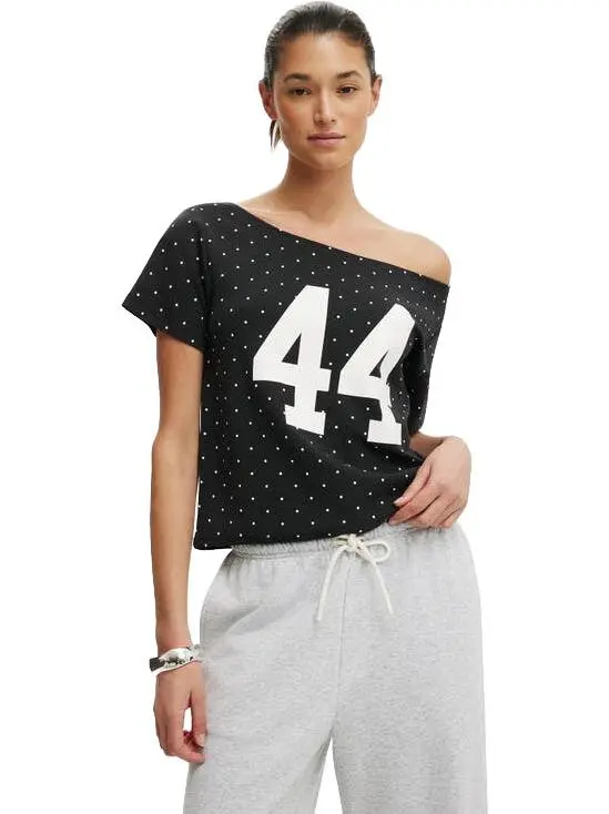 COTTON ON The Sporty Off Shoulder Graphic Tee - 44  Washed Black