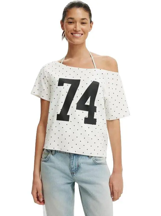 COTTON ON The Sporty Off Shoulder Graphic Tee - 74  Vintage White