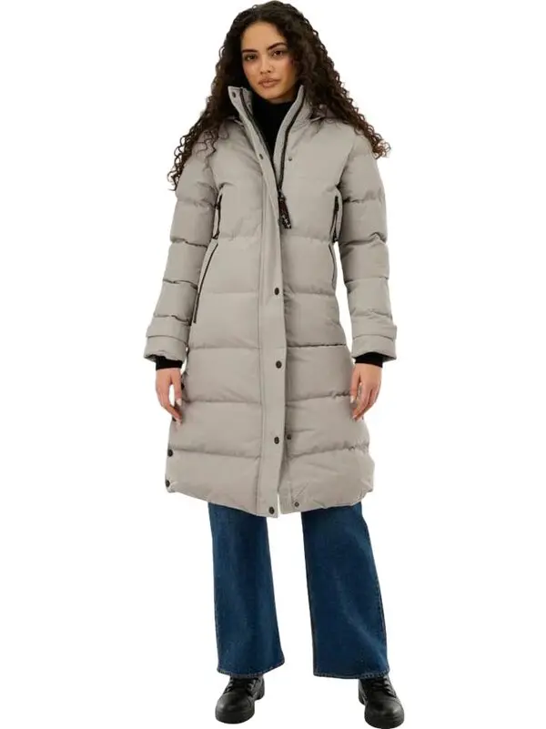 CANADA WEATHER GEAR Quilted Maxi Long Parka Jacket - Stone