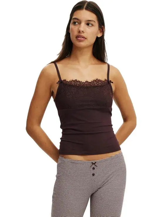 Cotton:on Dreamy Soft Lace Overlay Cami - Chocolate Plum