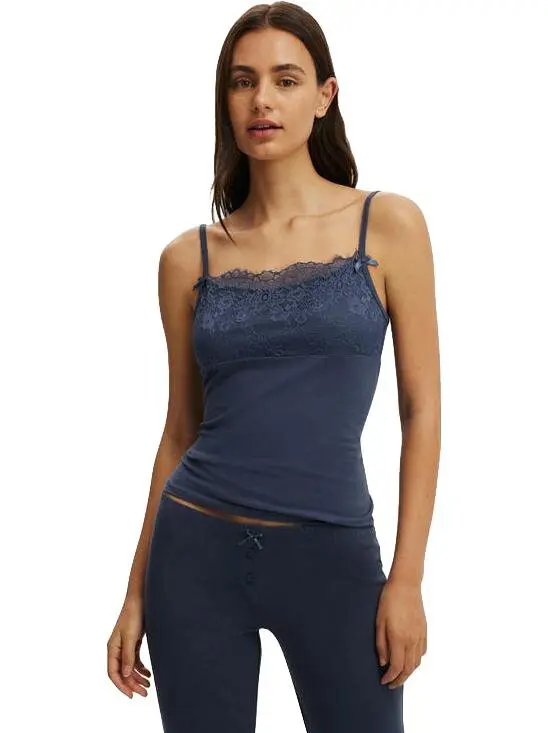 Cotton:on Dreamy Soft Lace Overlay Cami - Steely Blue Wash
