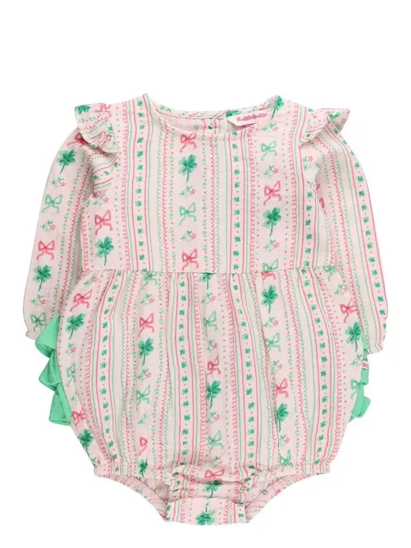 RUFFLEBUTTS Cotton Gauze Long Sleeve Flutter Bubble Romper - Clover Bows & Wishes