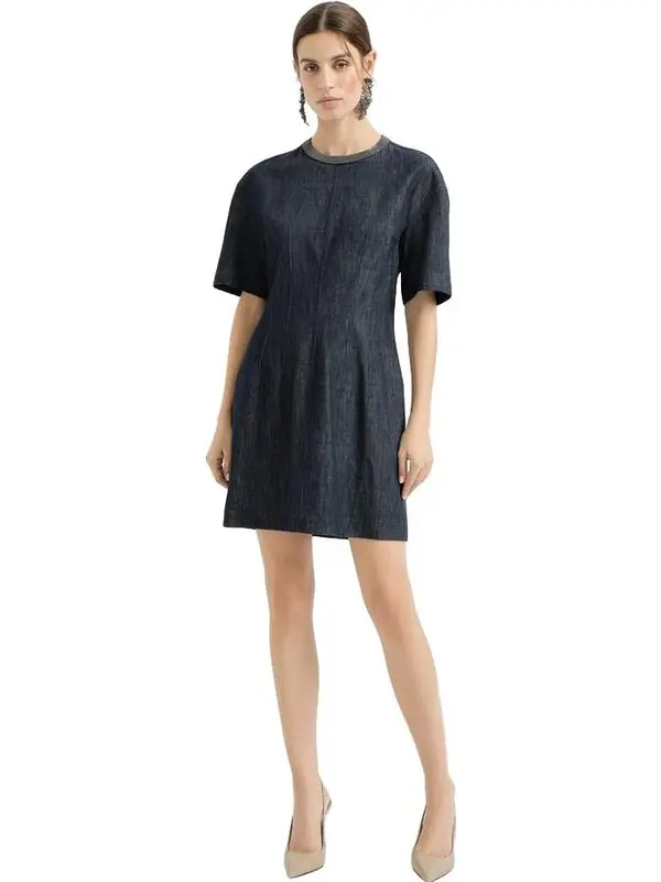 Brunello Cucinelli T-shirt Dress With Monili - Denim