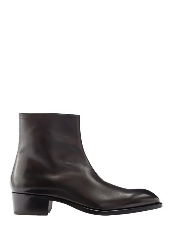 TOM FORD Leather Ankle Boots - Black