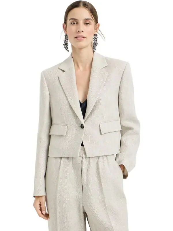 Brunello Cucinelli Chevron Cropped Blazer - Beige