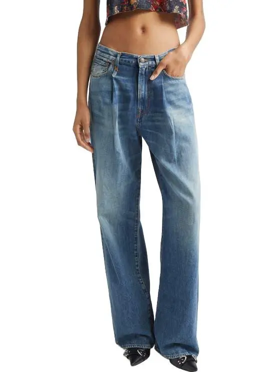 R13 Damon Pleated Wide Leg Jeans - Kellen Blue
