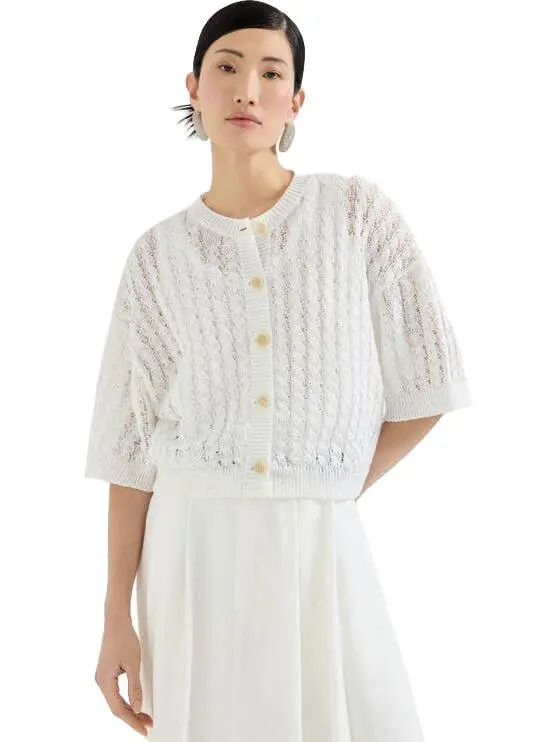 Brunello Cucinelli Cable Knit Cardigan - White