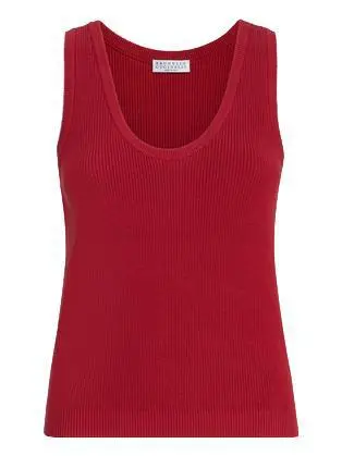 Brunello Cucinelli Cotton Ribbed Knit Top - Ruby
