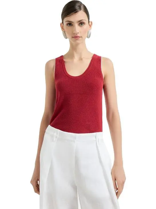 Brunello Cucinelli Cotton Ribbed Knit Top - Ruby