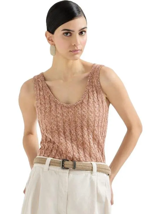 Brunello Cucinelli Cable Knit Linen Top - Brown