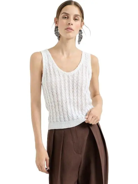 Brunello Cucinelli Cable Knit Linen Top - White