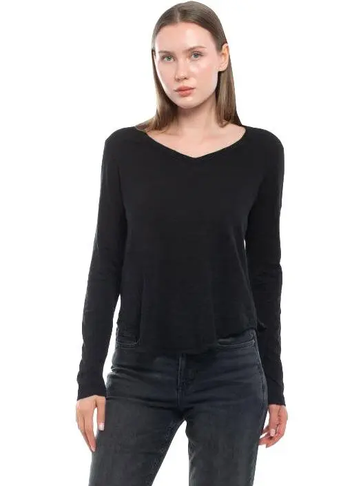 WILT CLOTHING Long Sleeve V-neck Shirt - Black