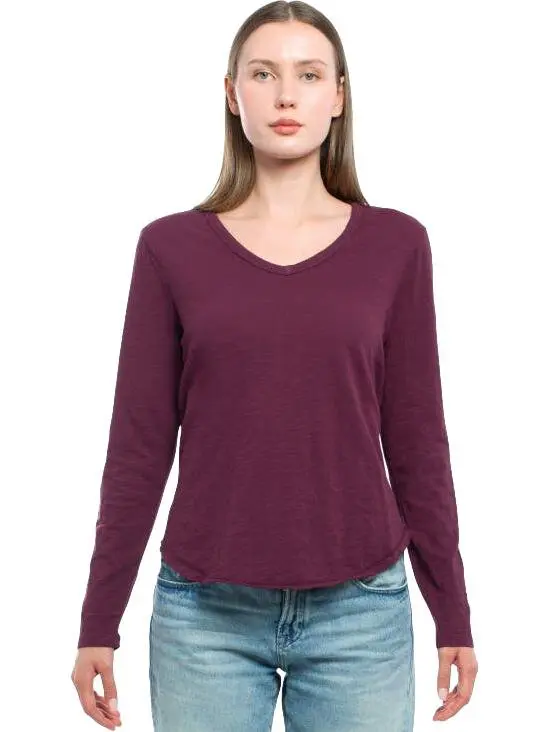 WILT CLOTHING Long Sleeve V-neck Shirt - Dark Fig