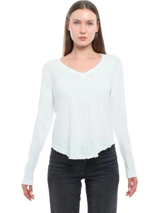 WILT CLOTHING Long Sleeve V-neck Shirt - White