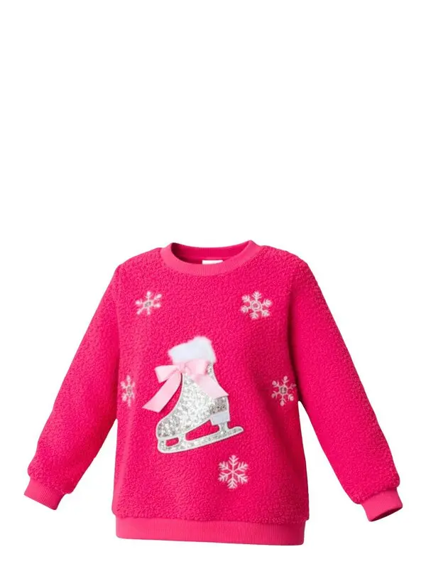 MIA BELLE GIRLS Sequin Ice Skate Graphic Sweater - Pink