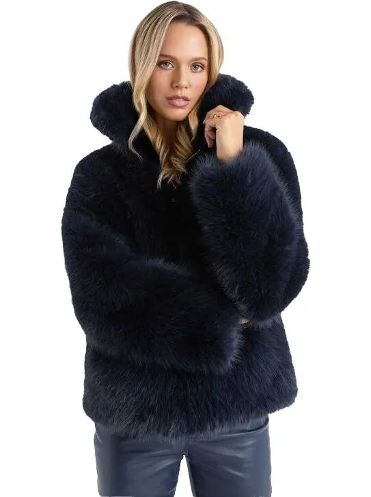 THE NOLI SHOP Faux Fur Dani Coat - Navy