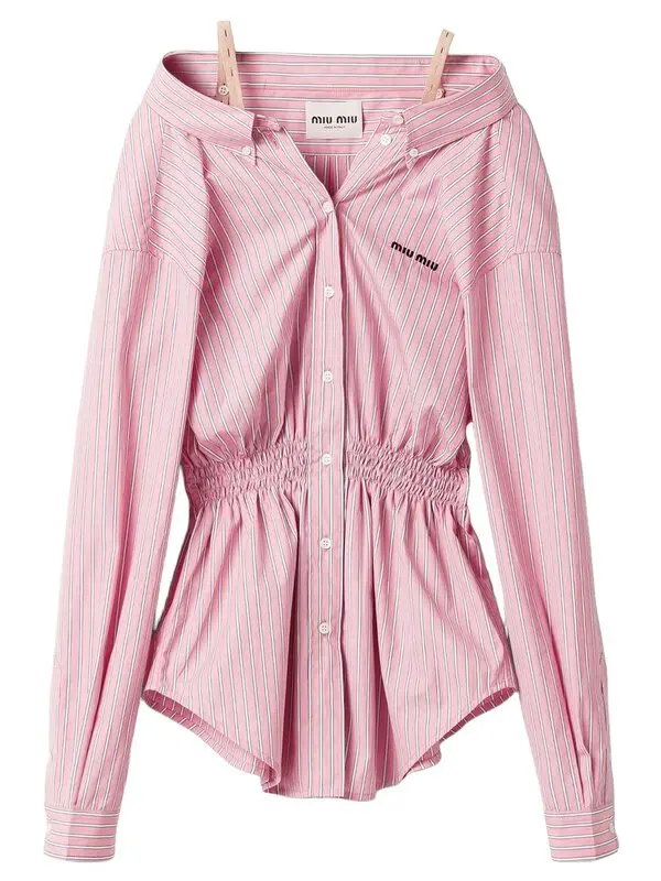 Miu Miu Striped Poplin Shirt Dress - Pink