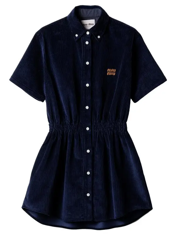 Miu Miu Corduroy Fit And Flare Dress - Navy