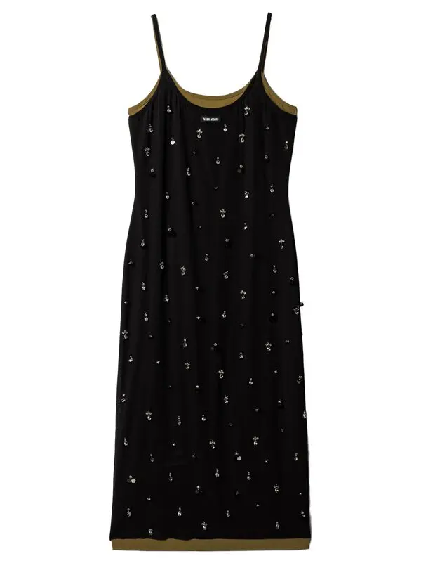 Miu Miu Embroidered Stretch Georgette Dress - Black