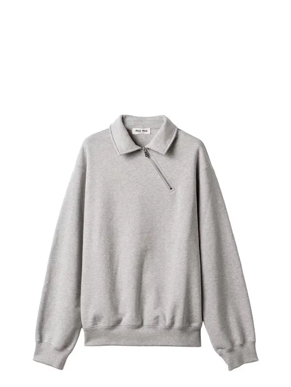 Miu Miu Zippered Cotton Fleece Jacket - Grey